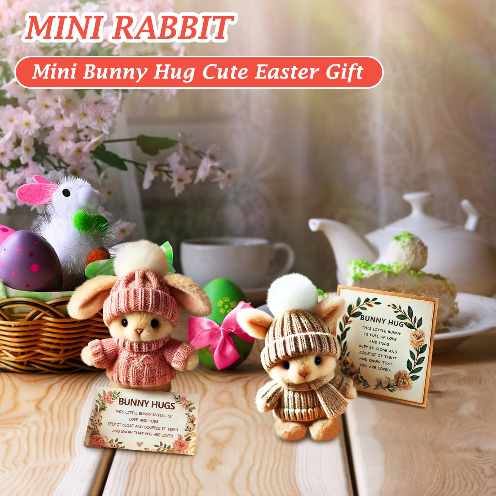 Mini Bunny Hug Cute Easter Gift, Easter Plush Bunny with Knitted Hat ...