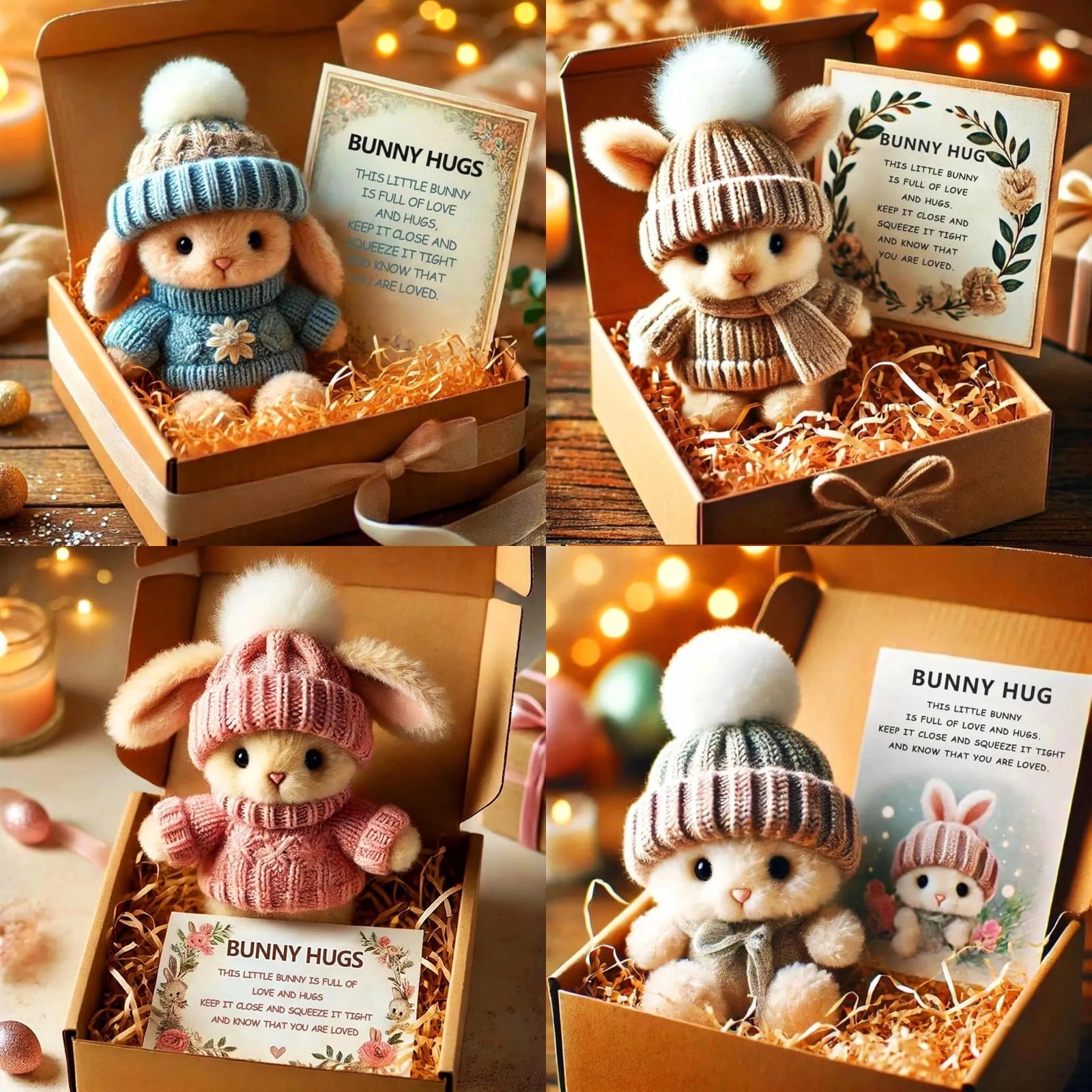 Mini Bunny Hug Cute Easter Gift, Handmade Emotional Support Positive Bunny, Adorable Knitted ...