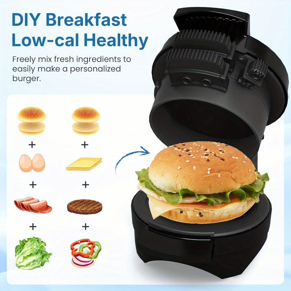 Mini Burger Press Maker with Egg Cooker Ring, Black Breakfast Sandwich ...