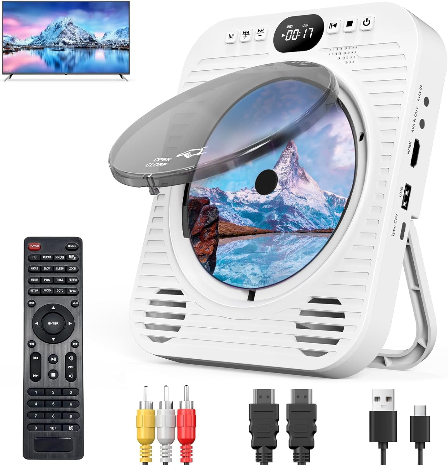 Mini CD DVD Player for TV – Bluetooth CD/DVD Player with HDMI AV Cables ...