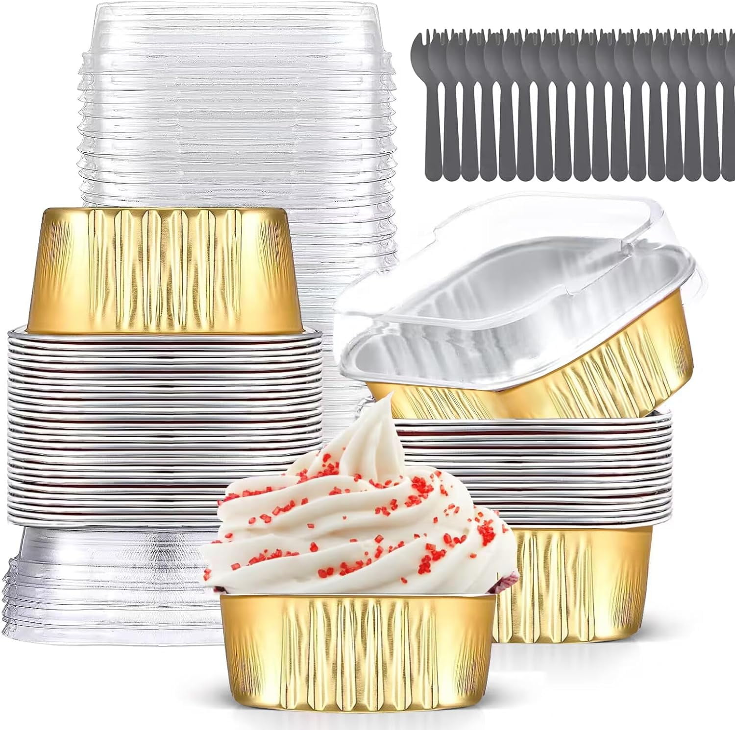 Mini Cake Pans With Lids (10oz,40 Pack) Aluminum Foil Square Cupcake ...