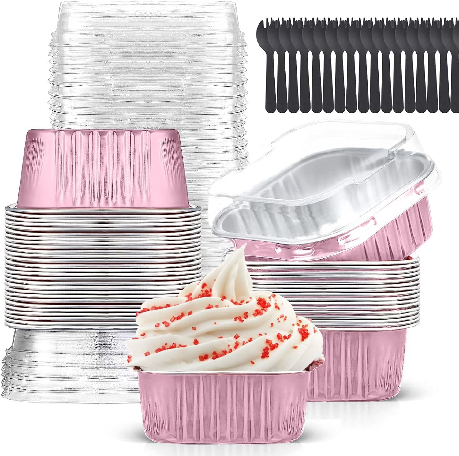 Mini Cake Pans With Lids (10oz,40 Pack) Aluminum Foil Square Cupcake ...