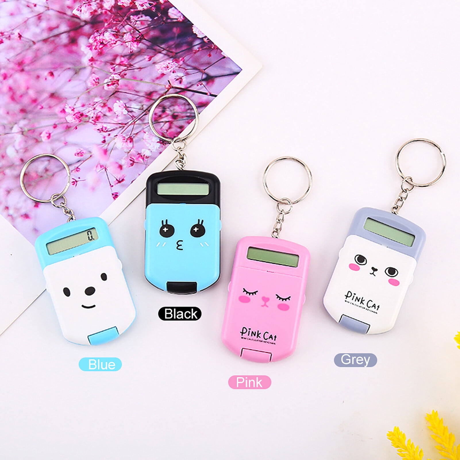 Mini Calculator Cute Cartoon with Keychain 8 Digits Display Portable ...