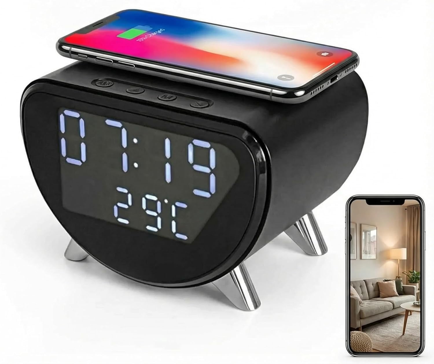 Mini Camera 4K Clock Cam, Support Wireless Charge Motion Zone Detection ...