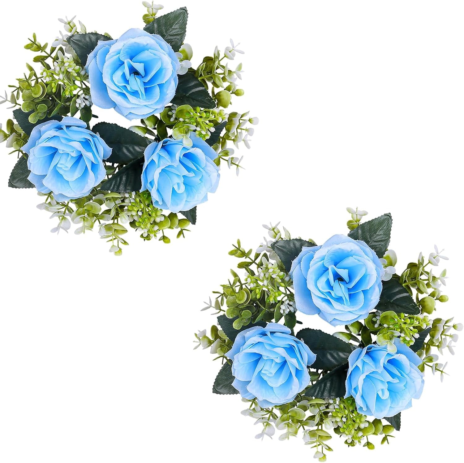 Mini Candle Wreath with Artificial Roses, Decorative Candle Holder for ...
