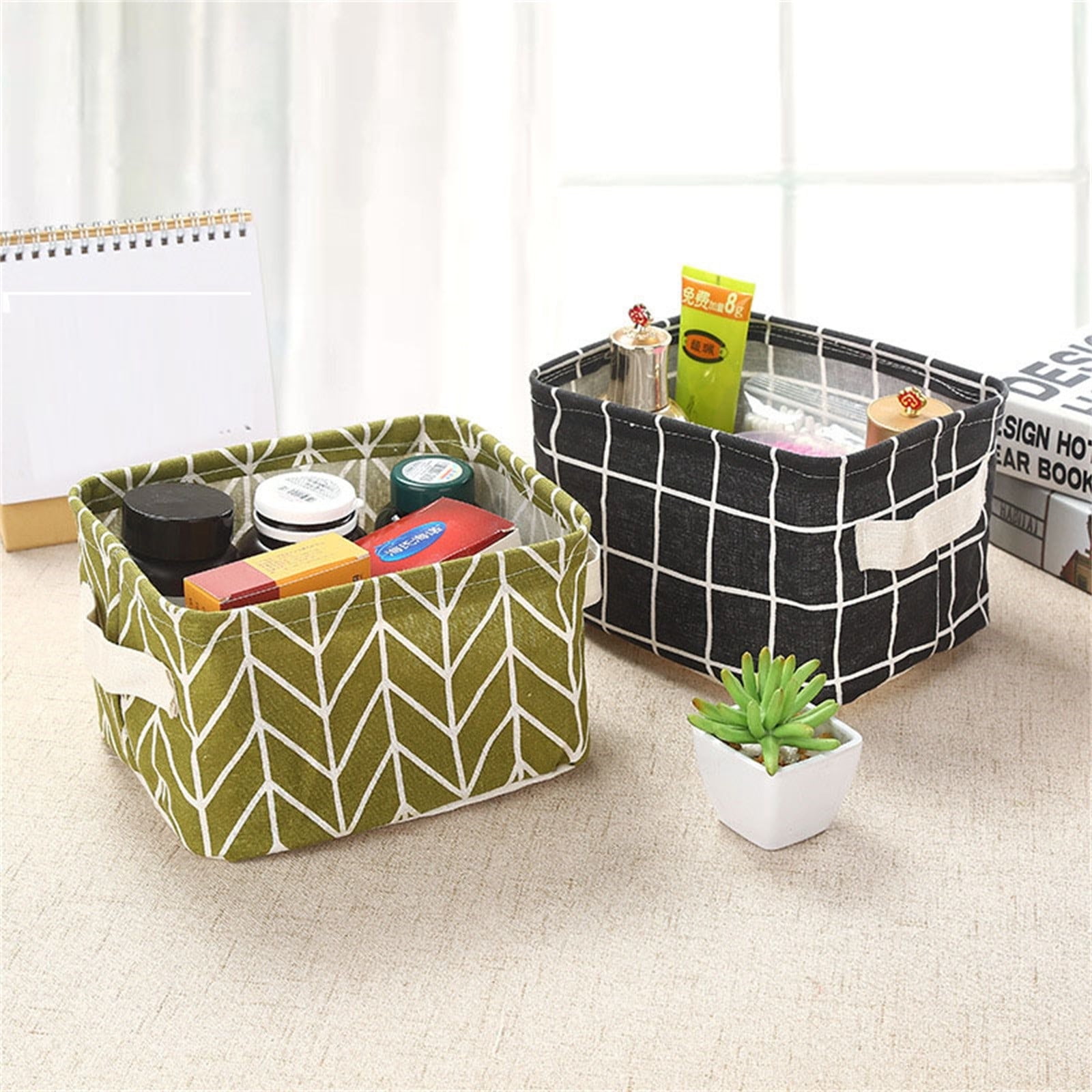 Mini Canvas Storage Bins - Collapsible Canvas Shelf Basket Nursery ...