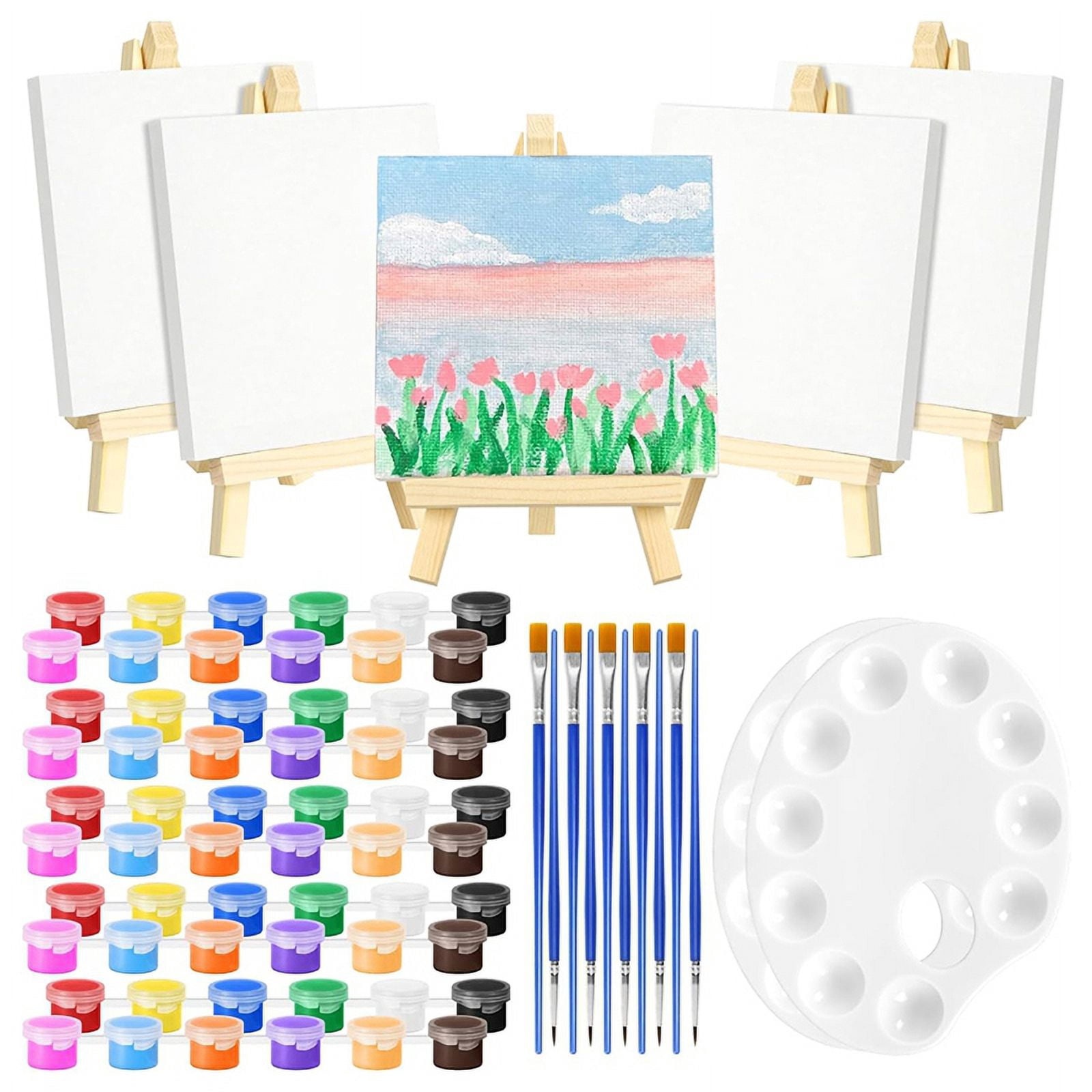 Mini Canvas and Easels with Color Palette and Paint Brushes,82 PCS ...