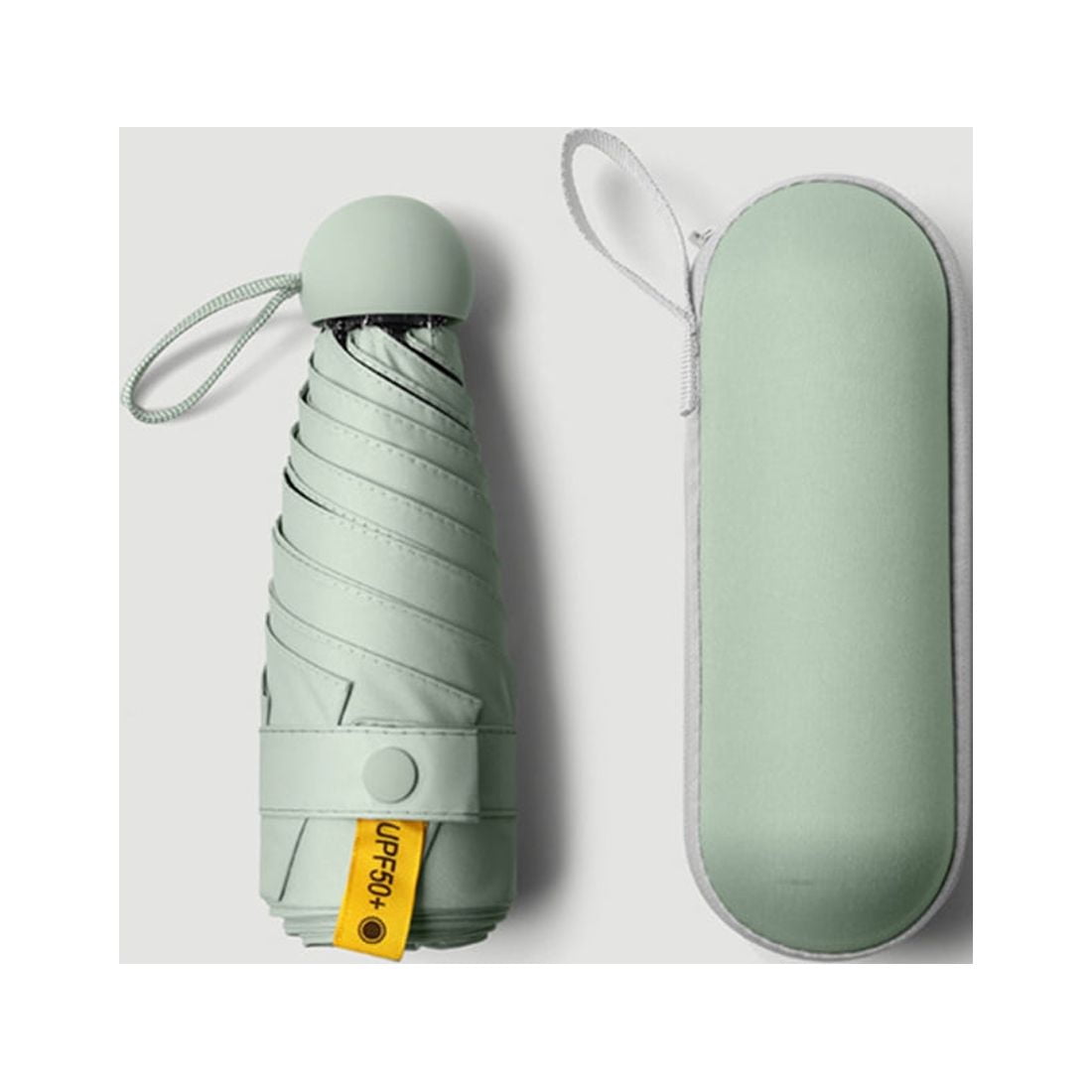 Cindy's Tape Mini Capsule Umbrella, Anti-UV Black Coating, Green 6 Ribs ...