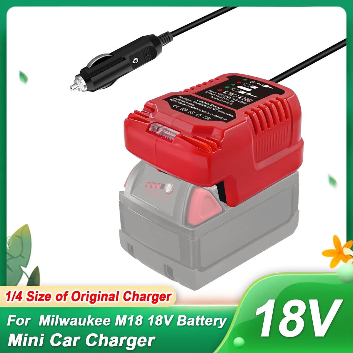 Mini Car Charger for Milwaukee M18 18V Battery Replacement, Portable ...