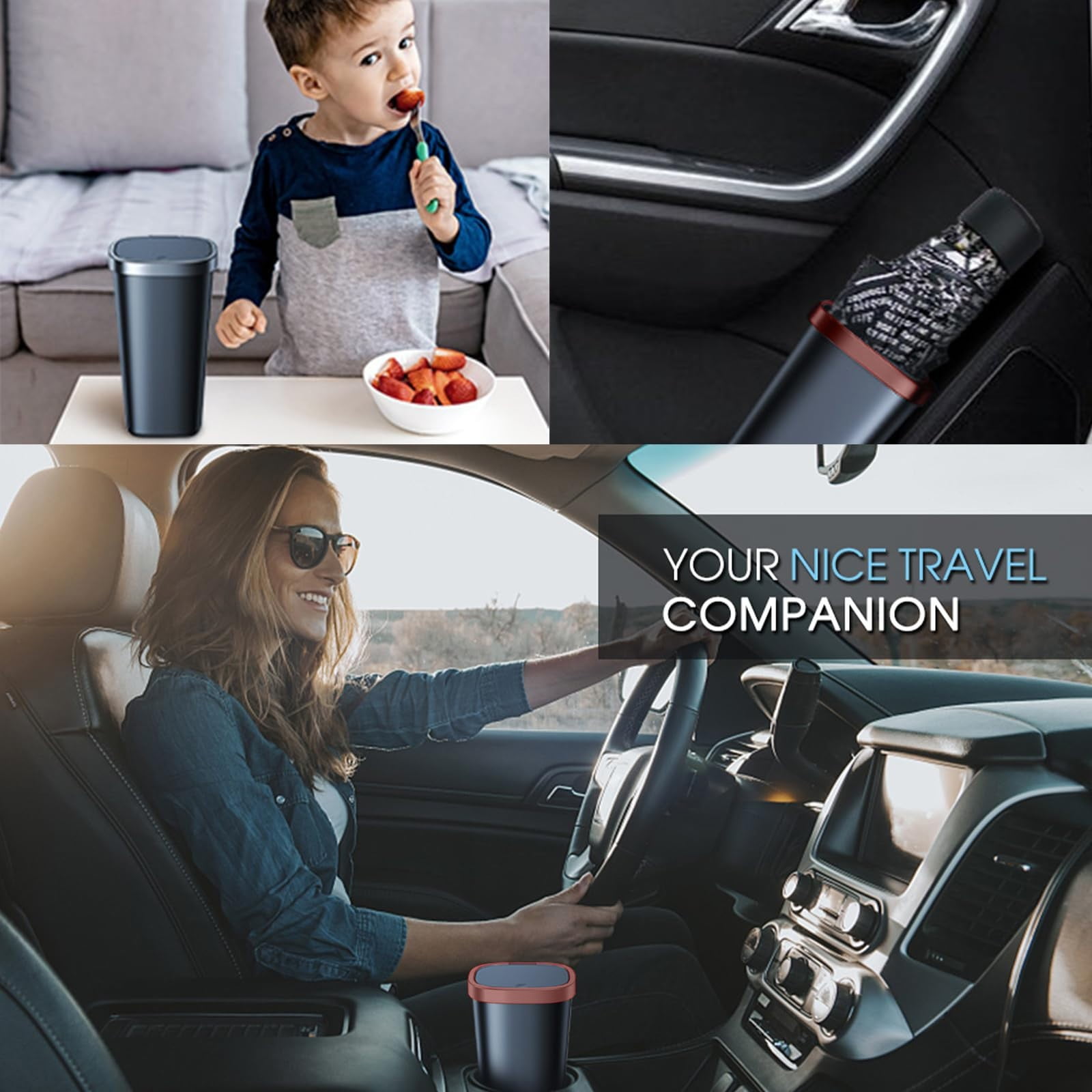 Mini Car Trash Can, Car Storage Bin, Waterproof Lid, Durable Plastic ...