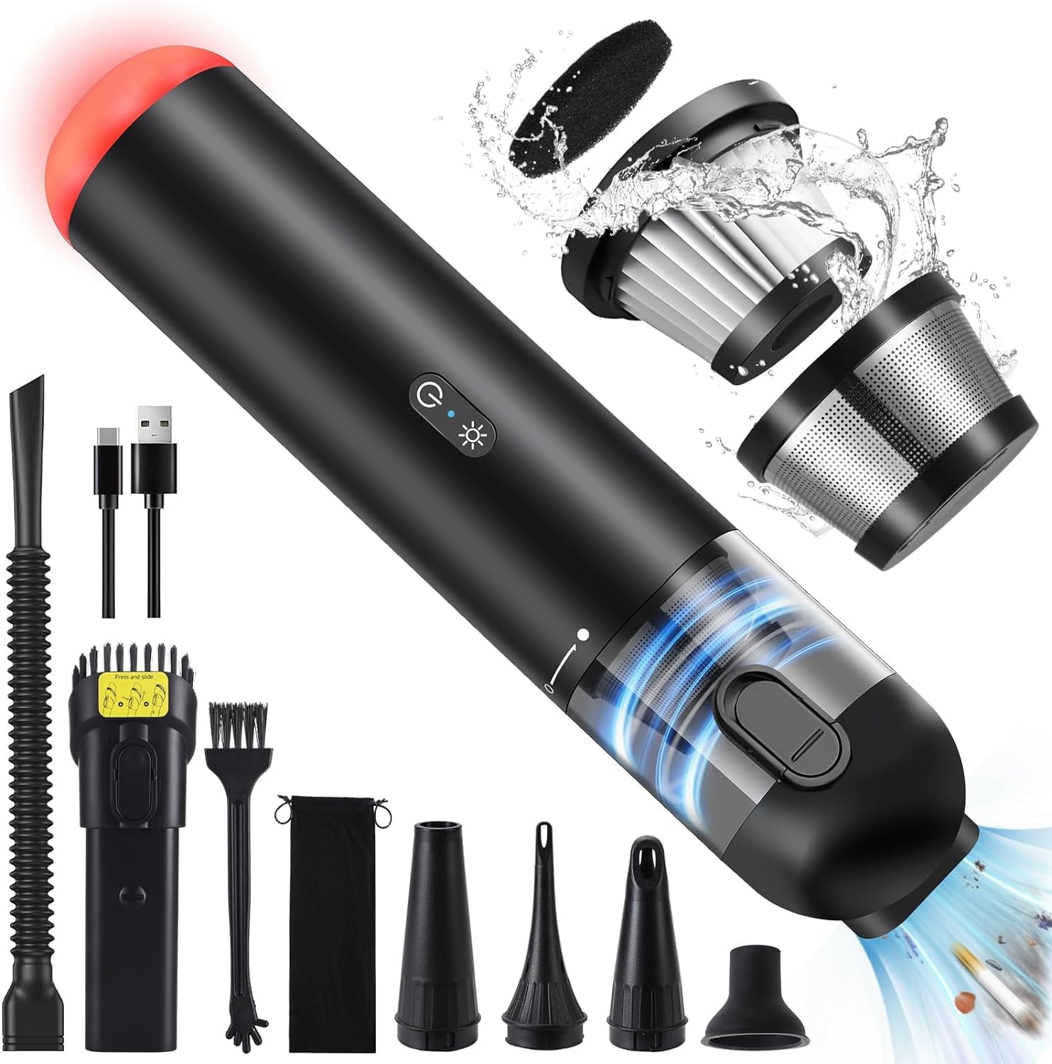 Mini Car Vacuum Cleaner, 6 in 1 Handheld Vacuum Cordless with 14,000Pa ...