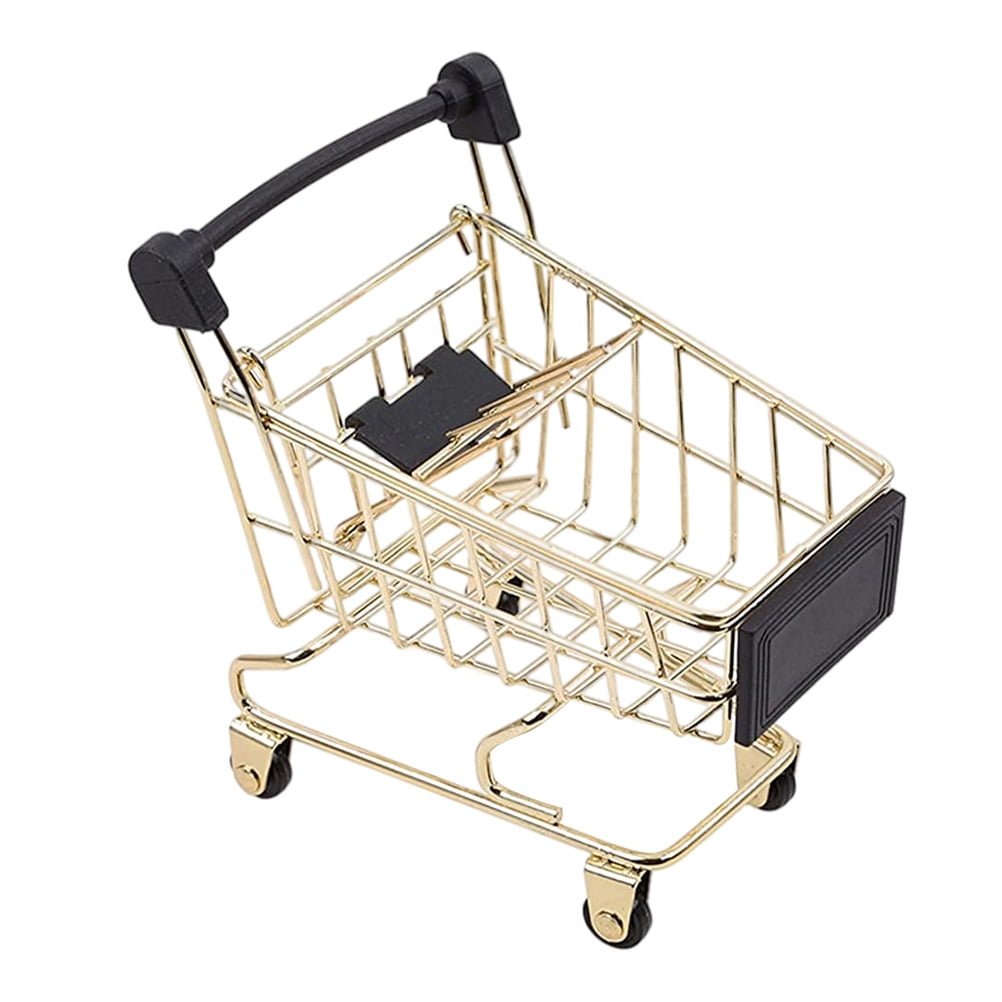 Mini Cart Golden Tiny Shopping Cart Trolley Home Office Storage Utility ...