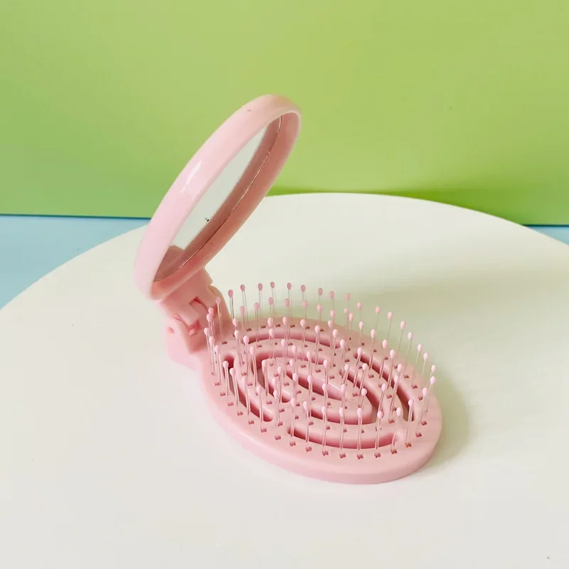 Mini Cartoon Air Bag Comb With Makeup Mirror Foldable Small Hair Comb ...