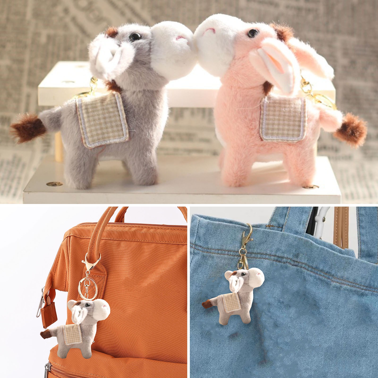 Mini Cartoon Donkey Plush Pendant PP Cotton Stuffed Animal Doll Toy ...