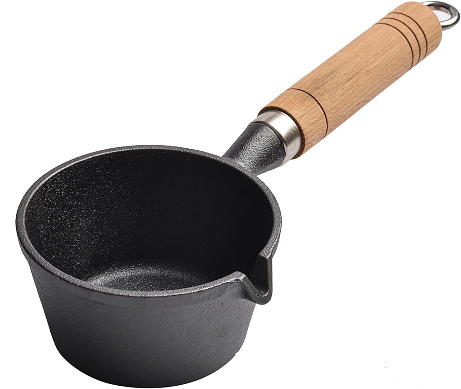 Mini Cast Iron Pot:Nonstick Iron Pot with Long Wood Handle,0.6qt Sauce ...