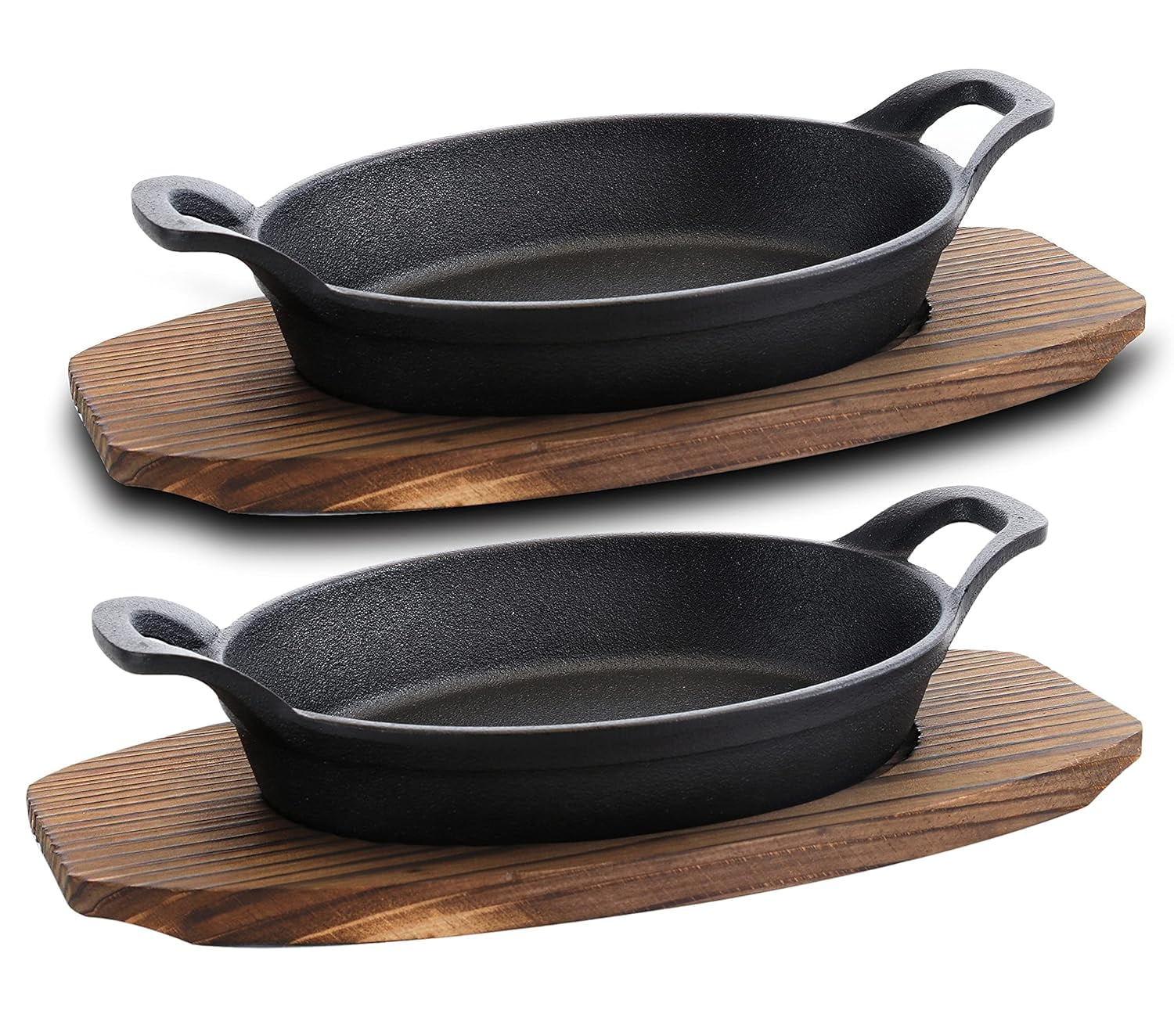 Mini Cast Iron Sizzler Plates Skillet Set Of 4. Oval Fajita Plate With ...