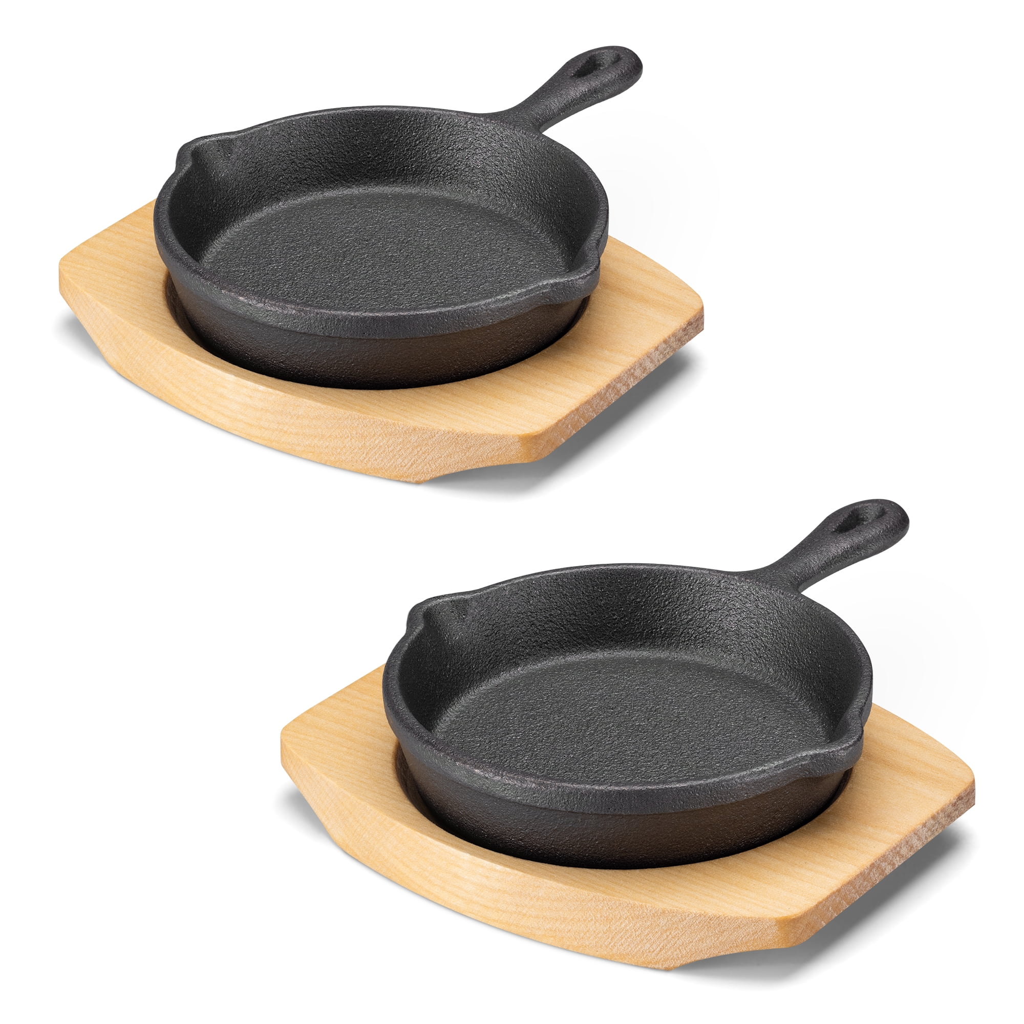 Mini Cast Iron Skillet With Wooden Base (Set of 2) - Cast Iron Frying ...
