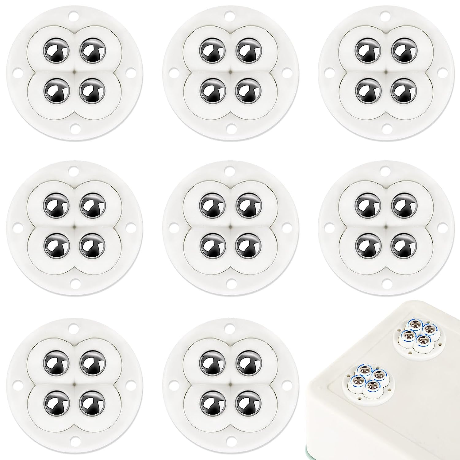 Mini Caster Wheels 8 Pcs, Appliance Rollers Stainless Steel Quadruple ...