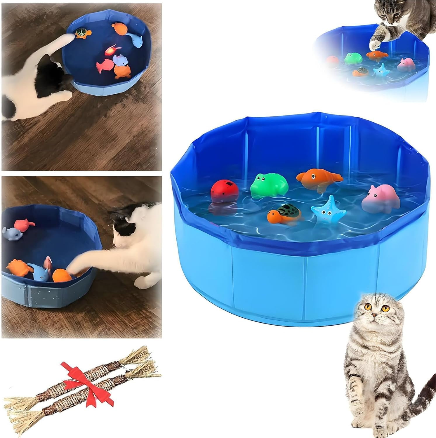 Mini Cat Pool Toy with Fish, Cat Pool with Fish, Cat Toys for Bored ...