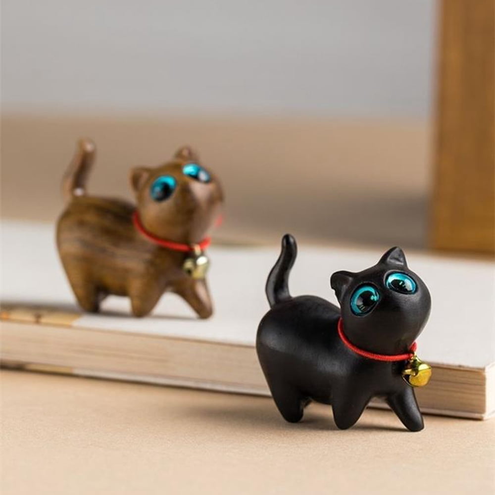 Mini Cat Statue,Sandalwood Hand Carved Wood Cat,Handmade Wood Carved ...