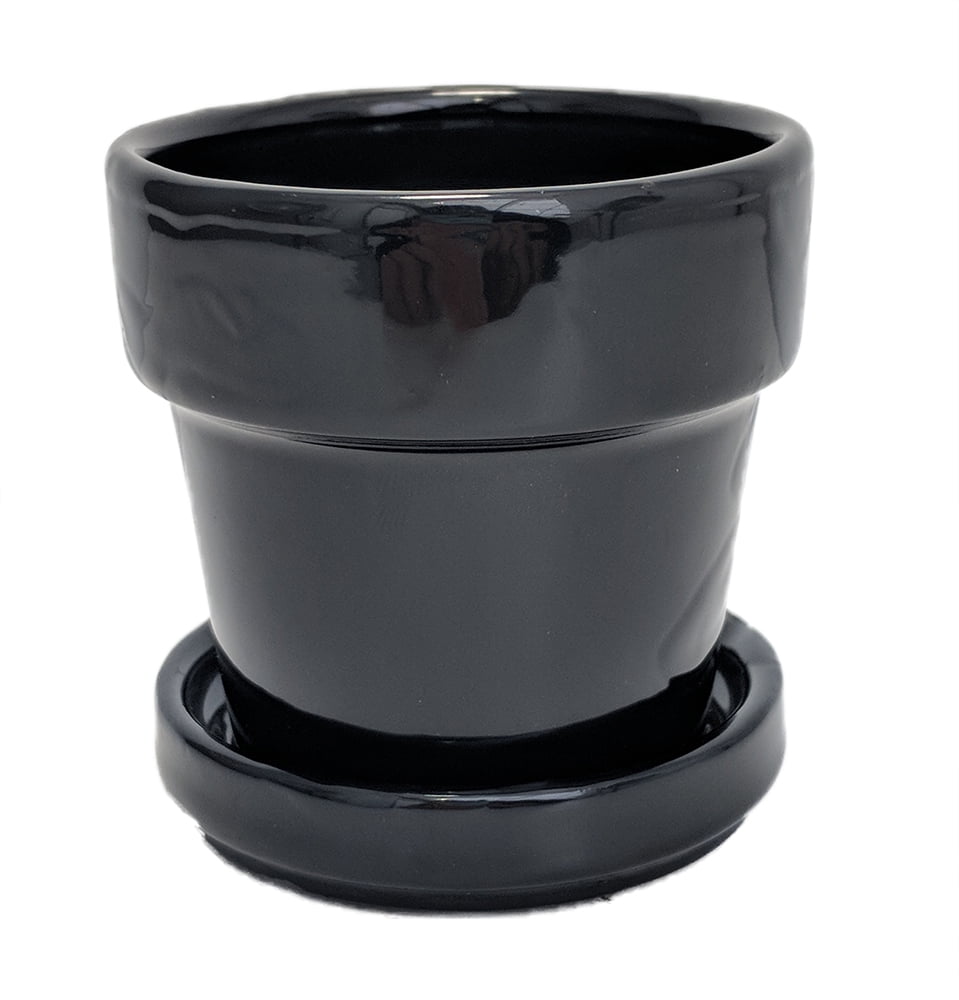Mini Ceramic Pot + Saucer - 2 3/4" x 2 3/4"- Black - Walmart.com