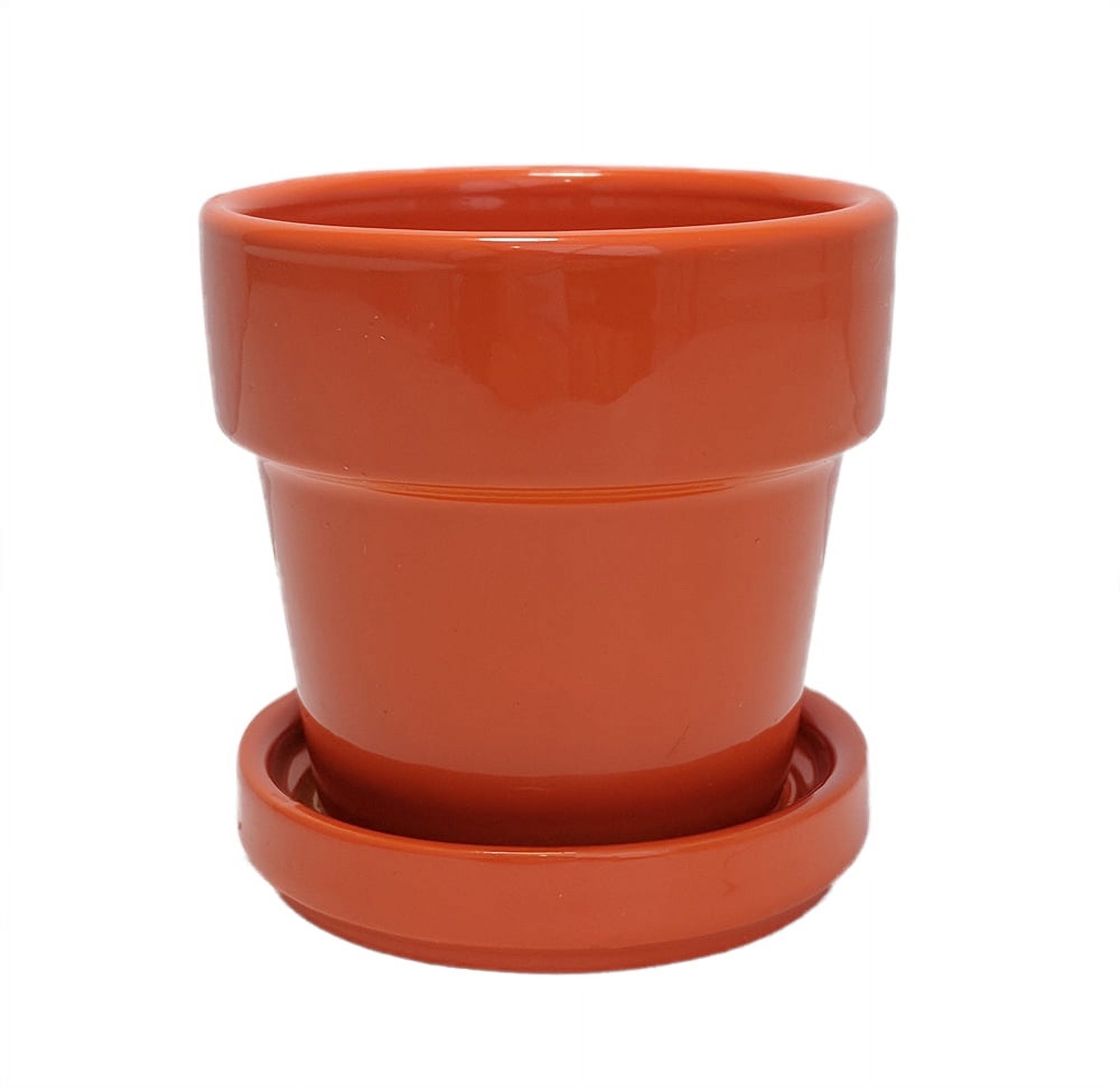 Mini Ceramic Pot + Saucer - 2 3/4" x 2 3/4"- Orange - Walmart.com