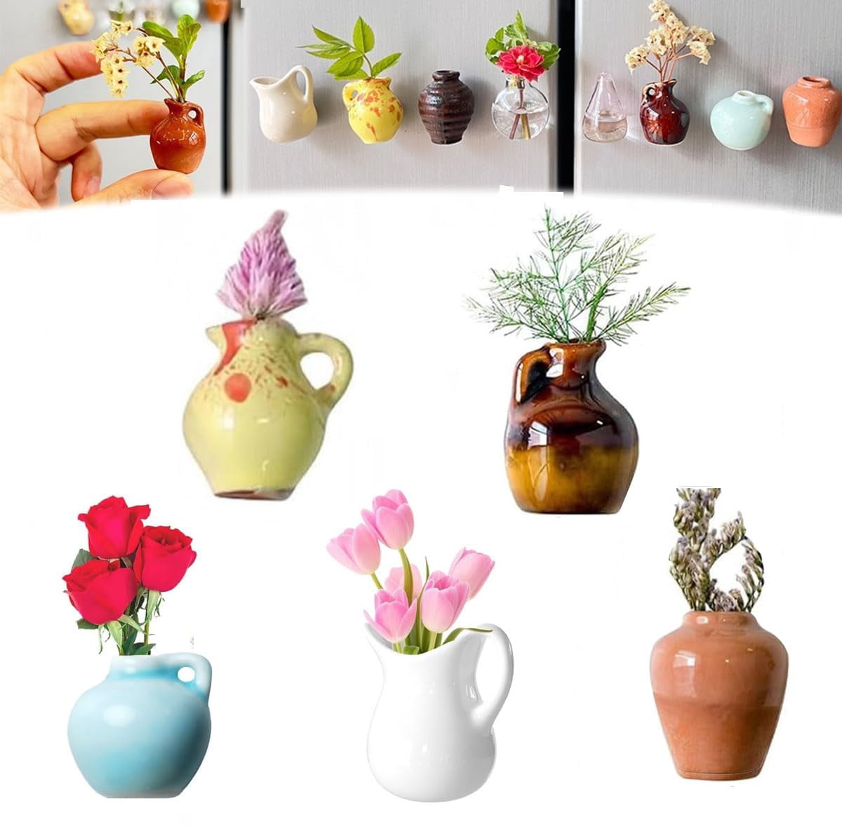 Mini Ceramic Vase Magnets, 3D Personality Refrigerator Magnets, Hold ...