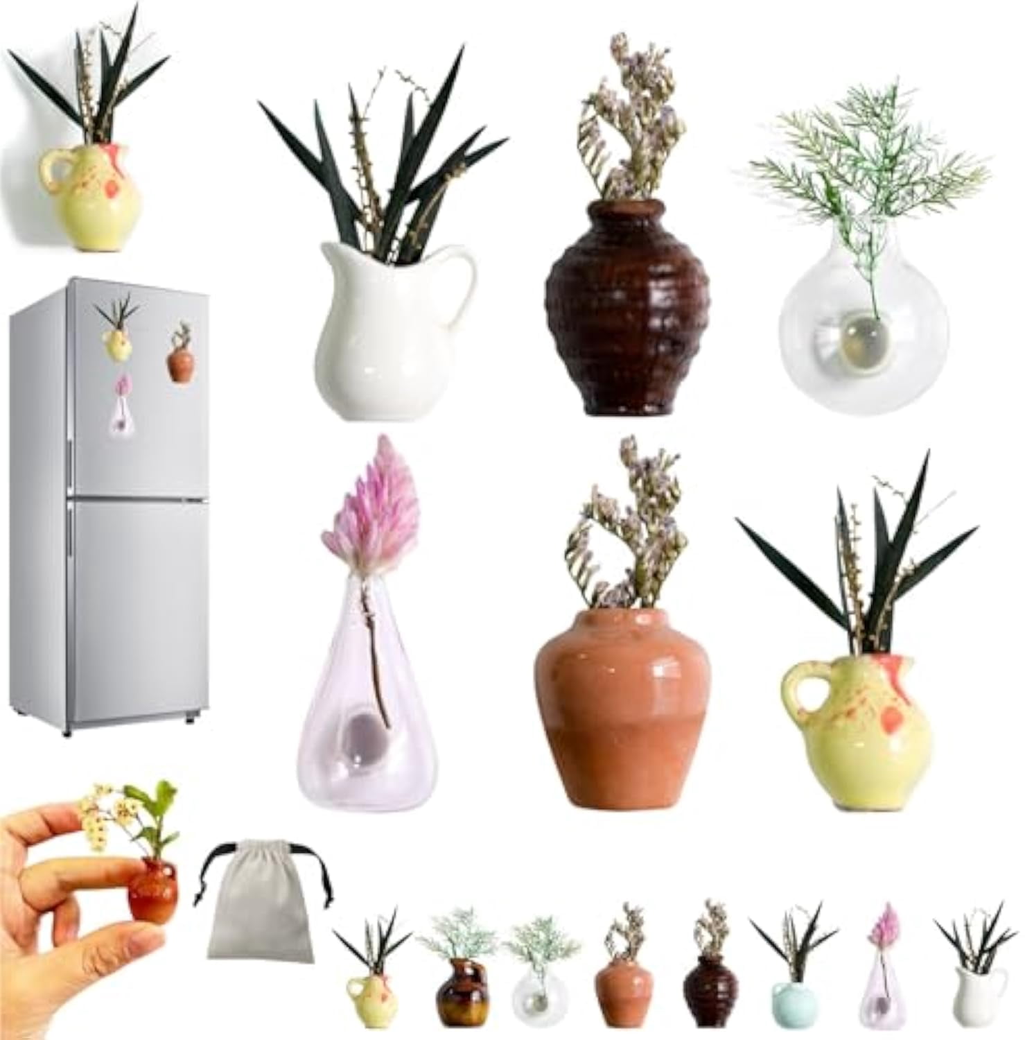 Mini Ceramic Vase Magnets, Mini Vase Magnets for Fridge, 3D Cute Magnet ...