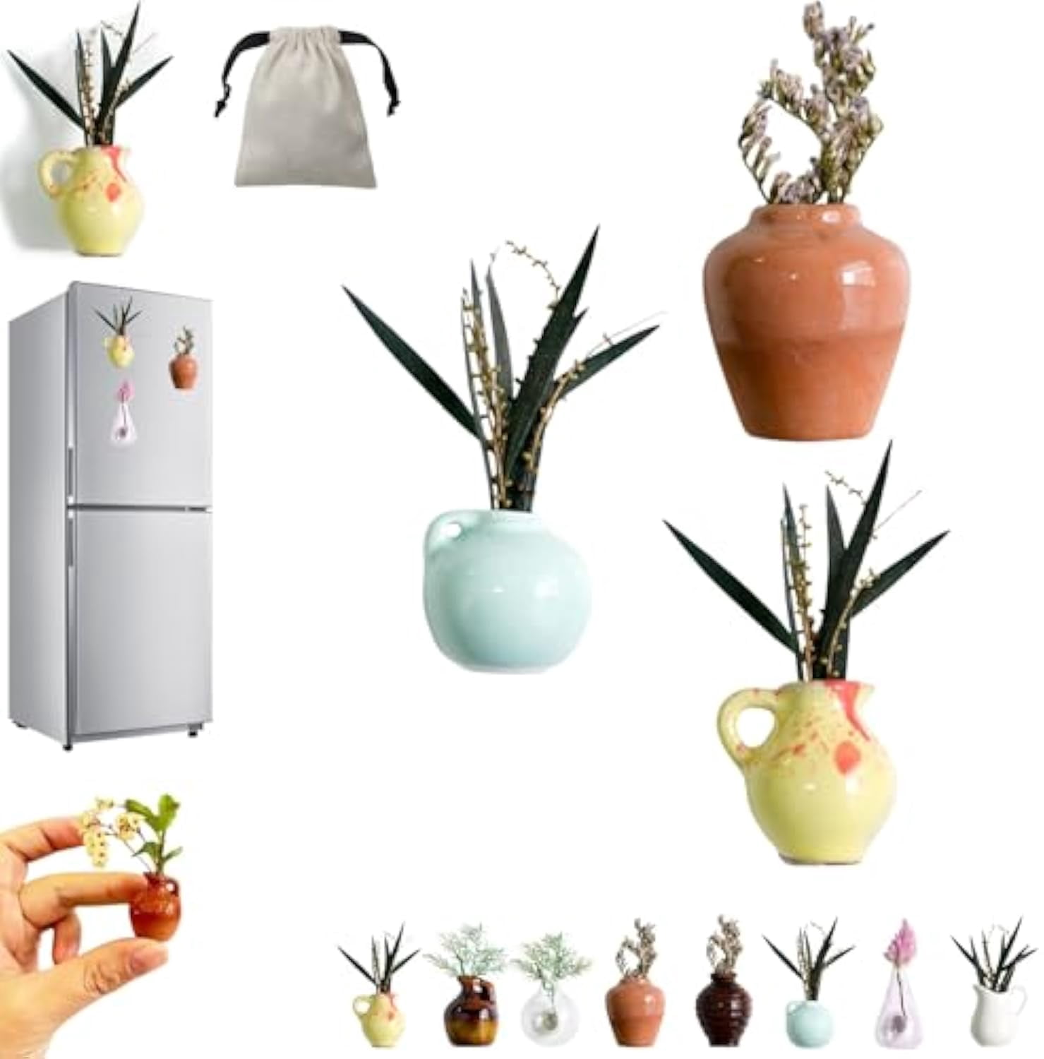 Mini Ceramic Vase Magnets, Mini Vase Magnets for Fridge, 3D Cute Magnet ...