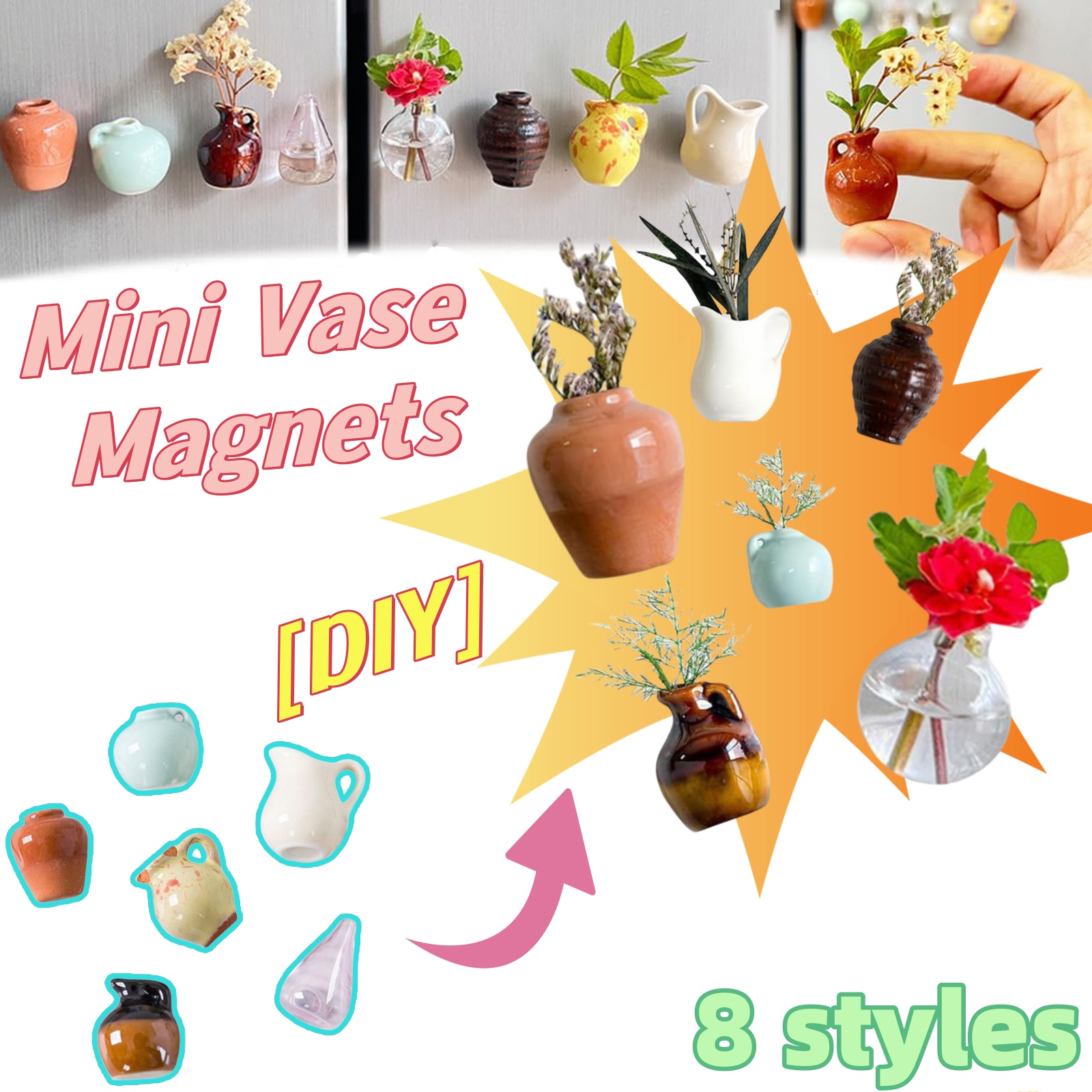 Mini Ceramic Vase Magnets Spring Decorations for Office 2025 New Cute ...