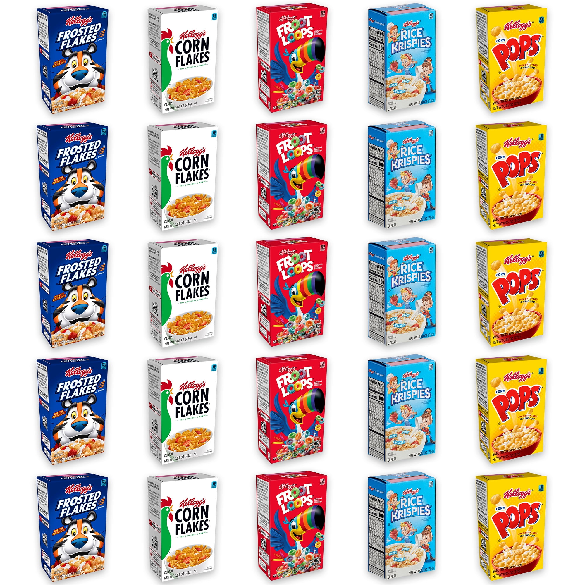 Mini Cereal Boxes 5 Flavors Pack of 25- Corn Pops, Froot Loops, Rice ...