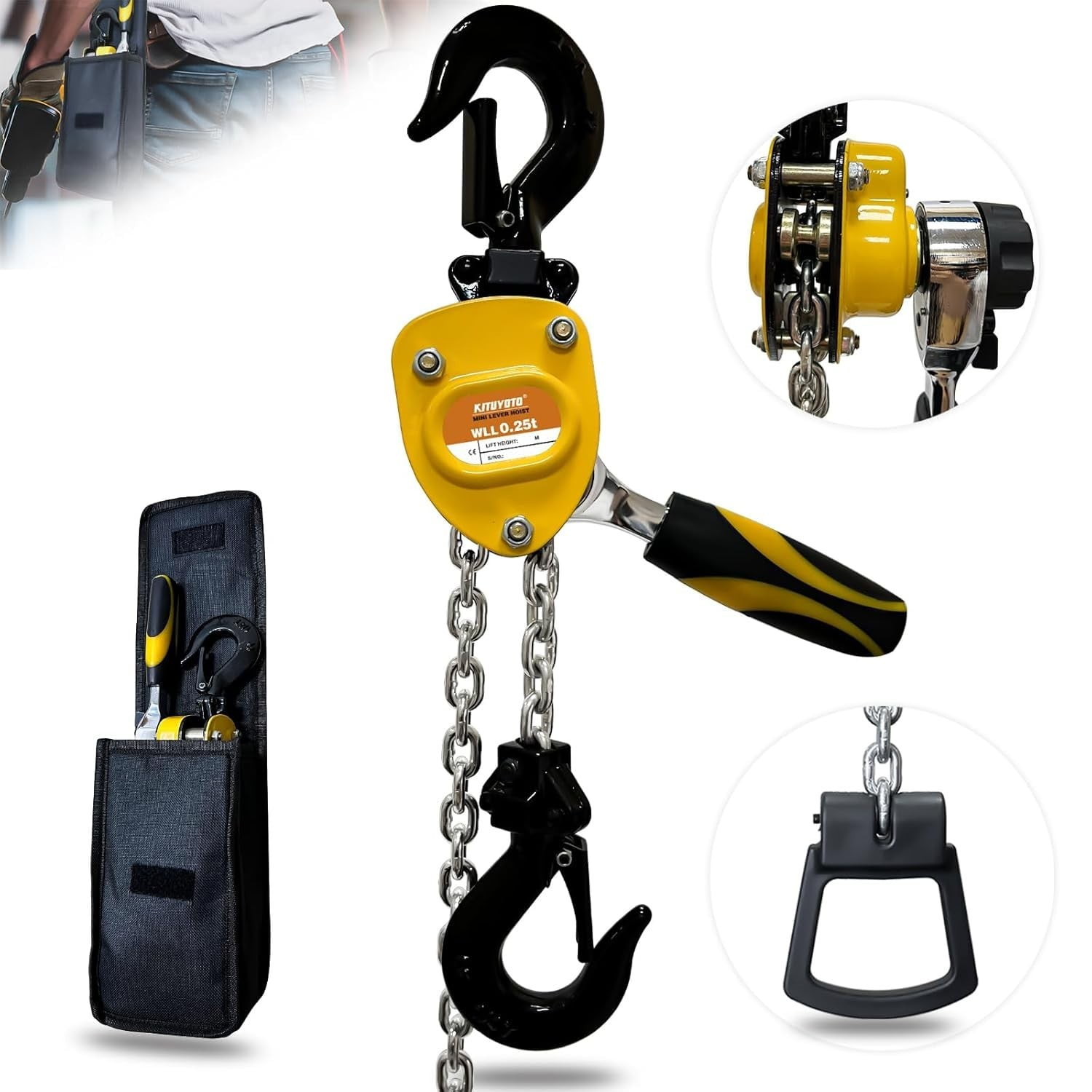 Mini Chain Hoist 1/4 Ton(550lbs)-Manual Lever Chain Hoist 5Ft Lift with ...