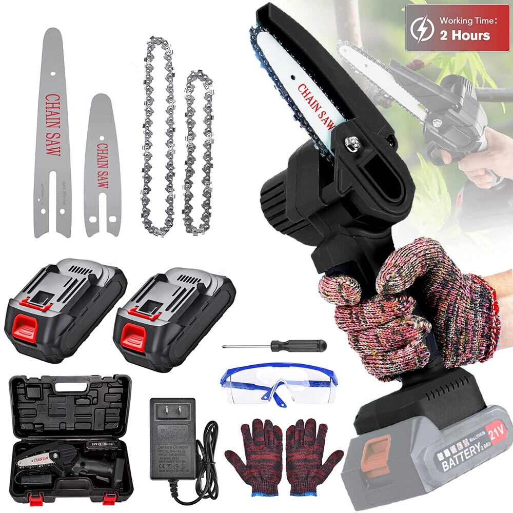 Mini Chainsaw, [2 Battery] 6-Inch 21V Cordless Handheld Battery Powered ...