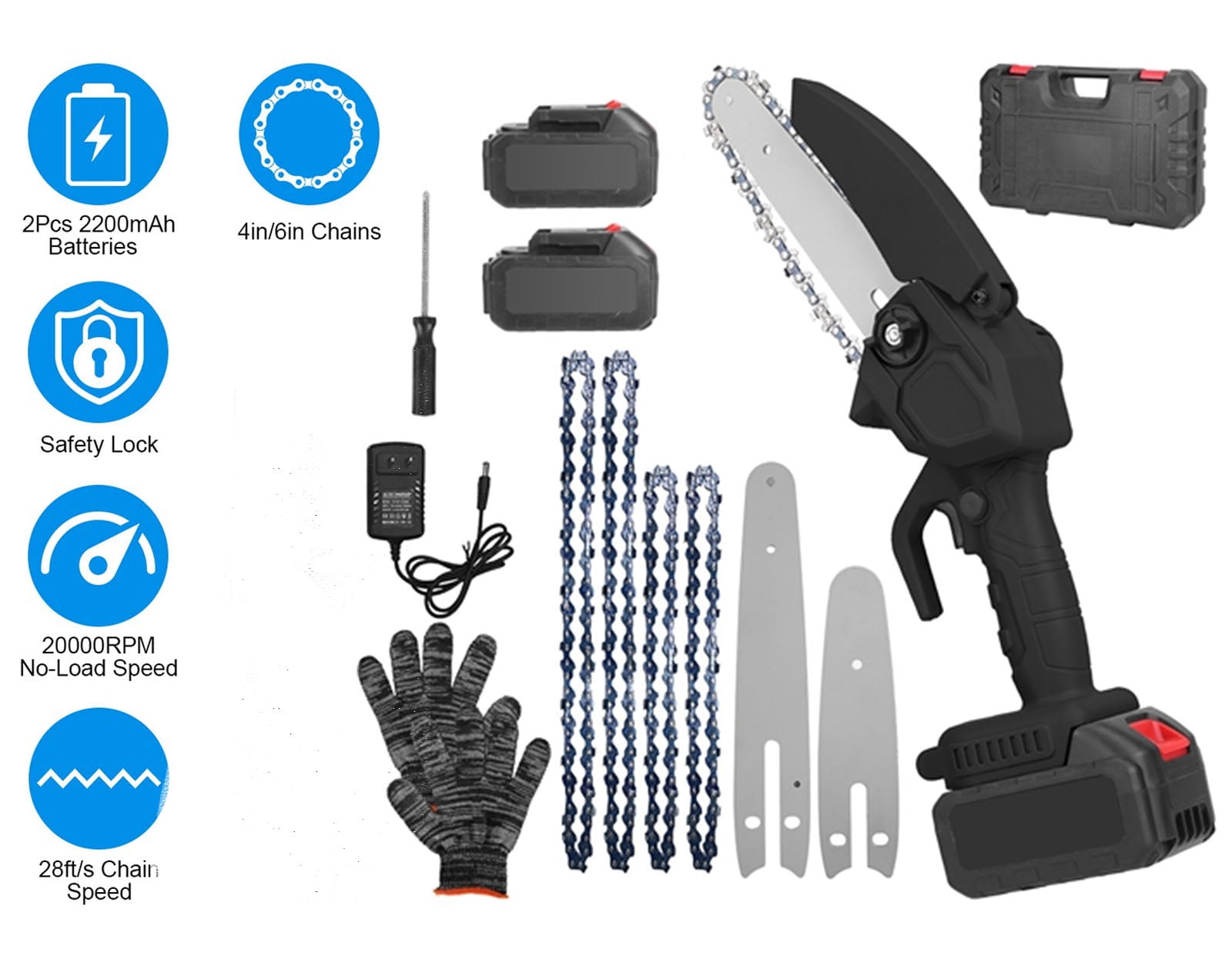Mini Chainsaw 4/6 Inch - Cordless Electric Chainsaw Kit with 2 ...