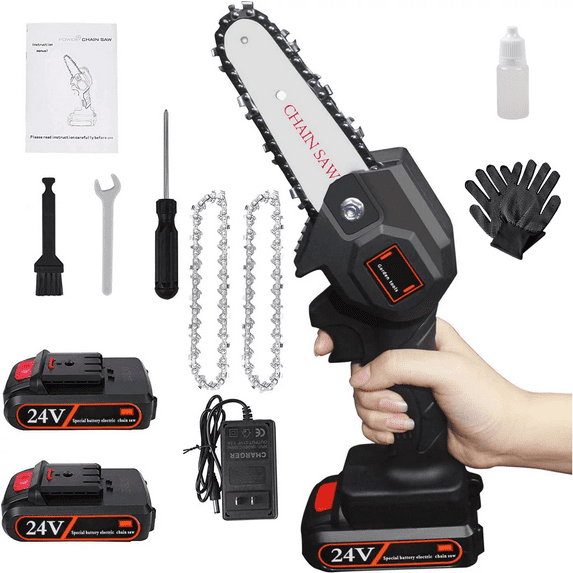 ODYSITE Mini Chainsaw 4-Inch Cordless, 2 Batteries, 2 Chains, Pruning ...