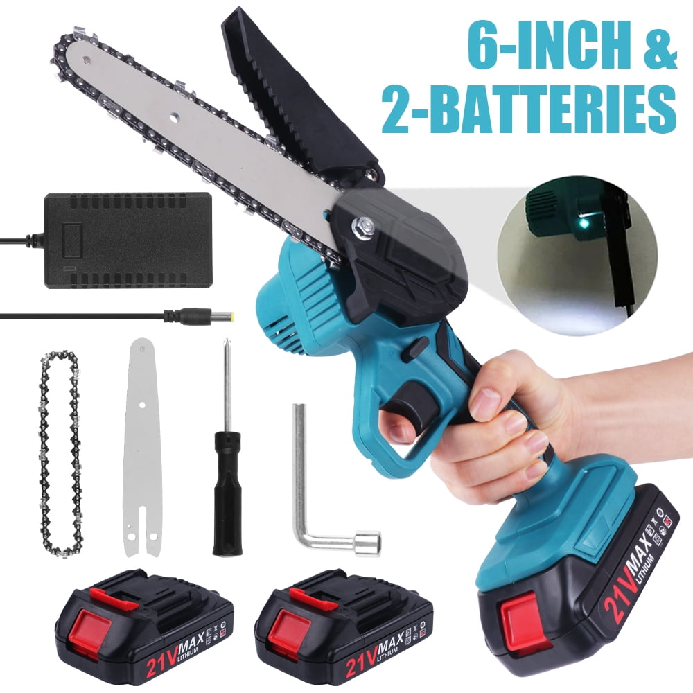 Mini 6-Inch Electric Chainsaw, Cordless with 2 Batteries, Wood Cutting ...