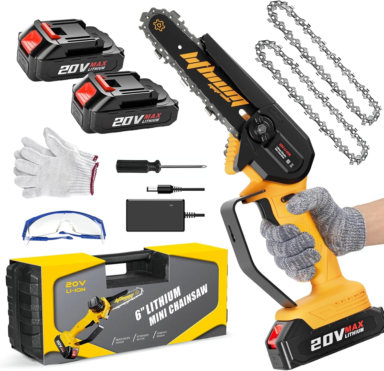 Mini Chainsaw 6-Inch with 2 Battery Mini Electric Chain Saws Cordless ...