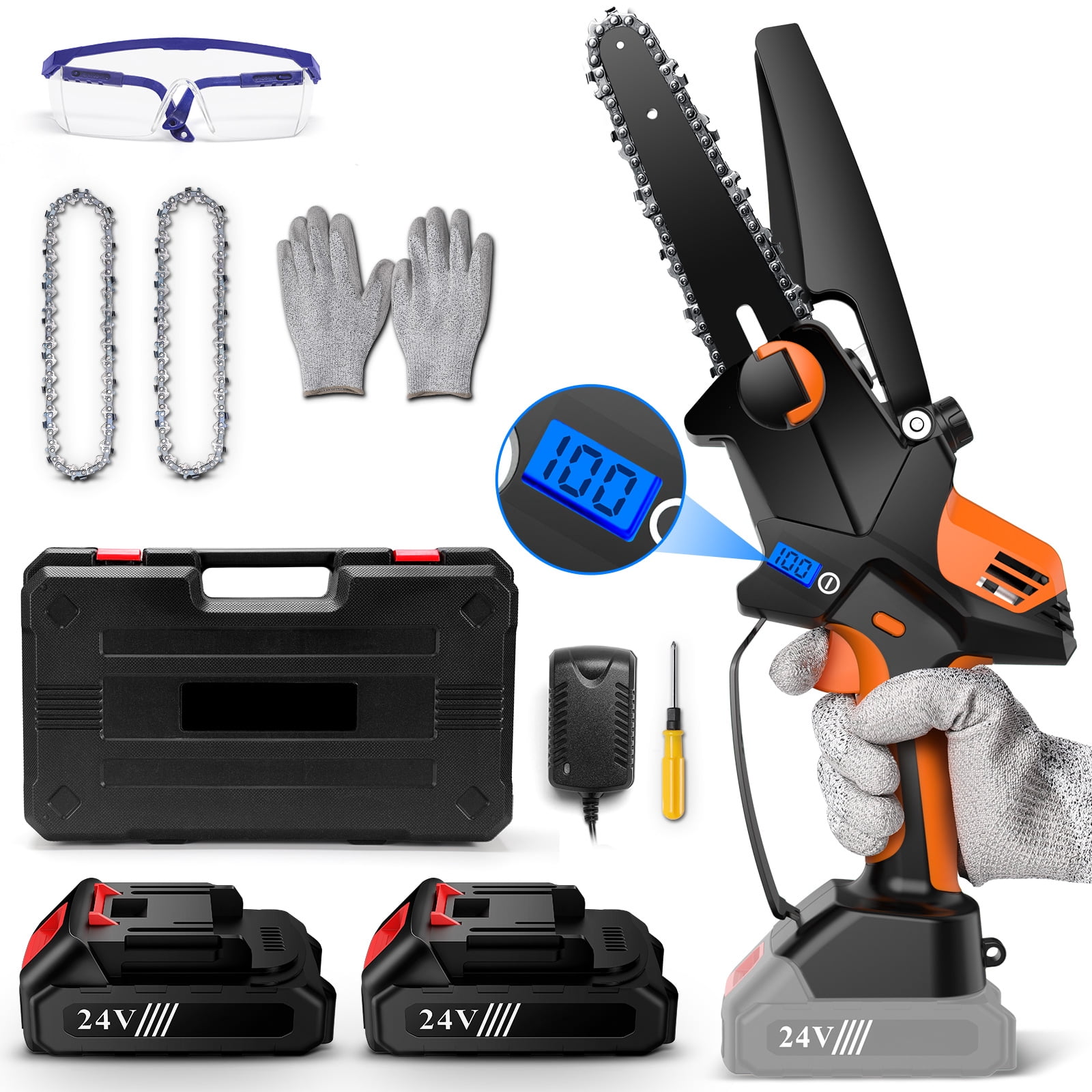 Mini Chainsaw, 6-inch Cordless Battery Powered Chainsaw with 24V ...
