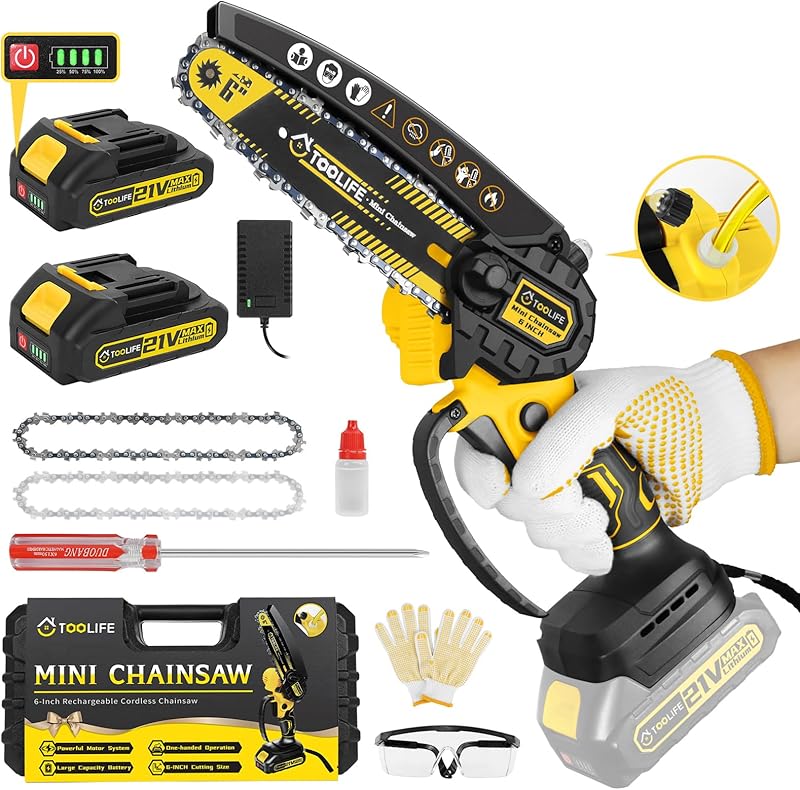 Mini Chainsaw 6inch, Handheld Electric Battery Powered Chain Saw for ...