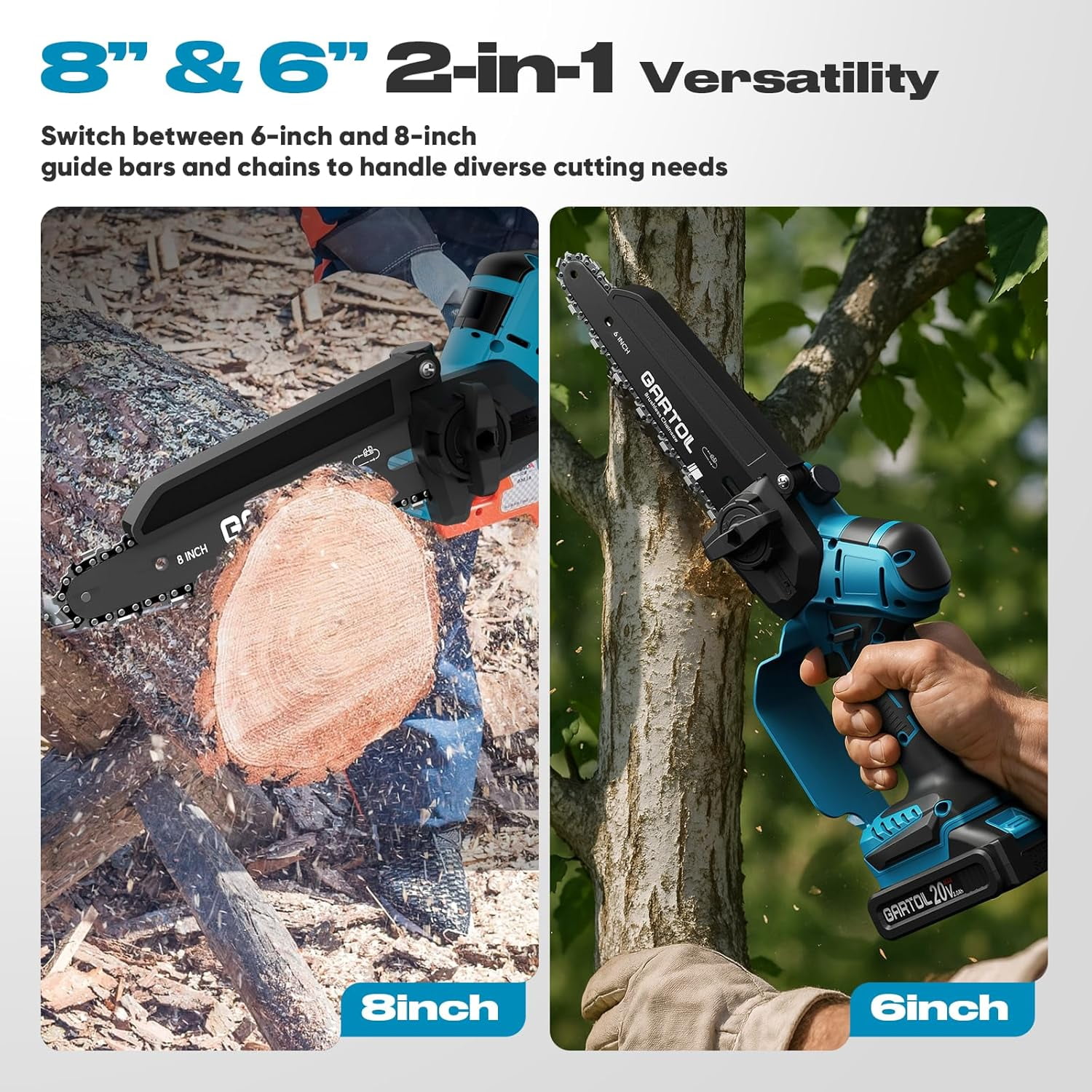 Mini Chainsaw 8” & 6” Compatible with 18V Batteries, Cordless ...