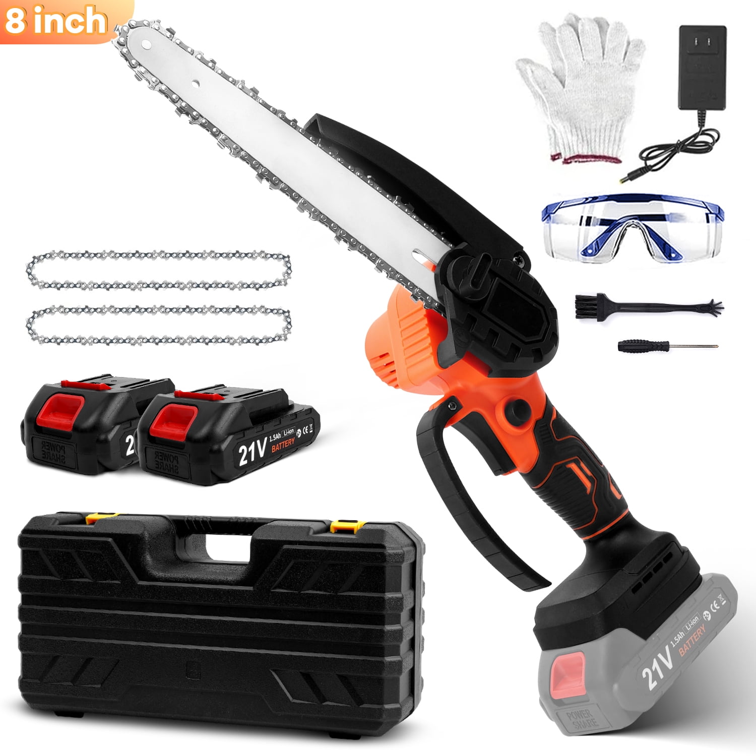 HDJ 8 inch Rechargeable Mini Chainsaw with 2 Batteries, Portable for ...