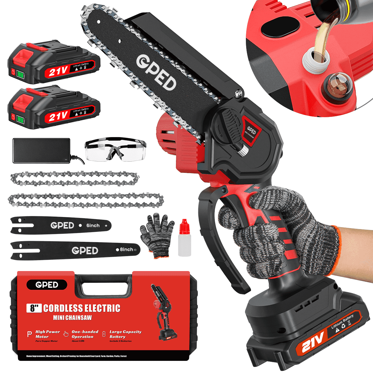 Mini Chainsaw Cordless 6 & 8 Inch with 2 Battery, Oiler System Mini ...