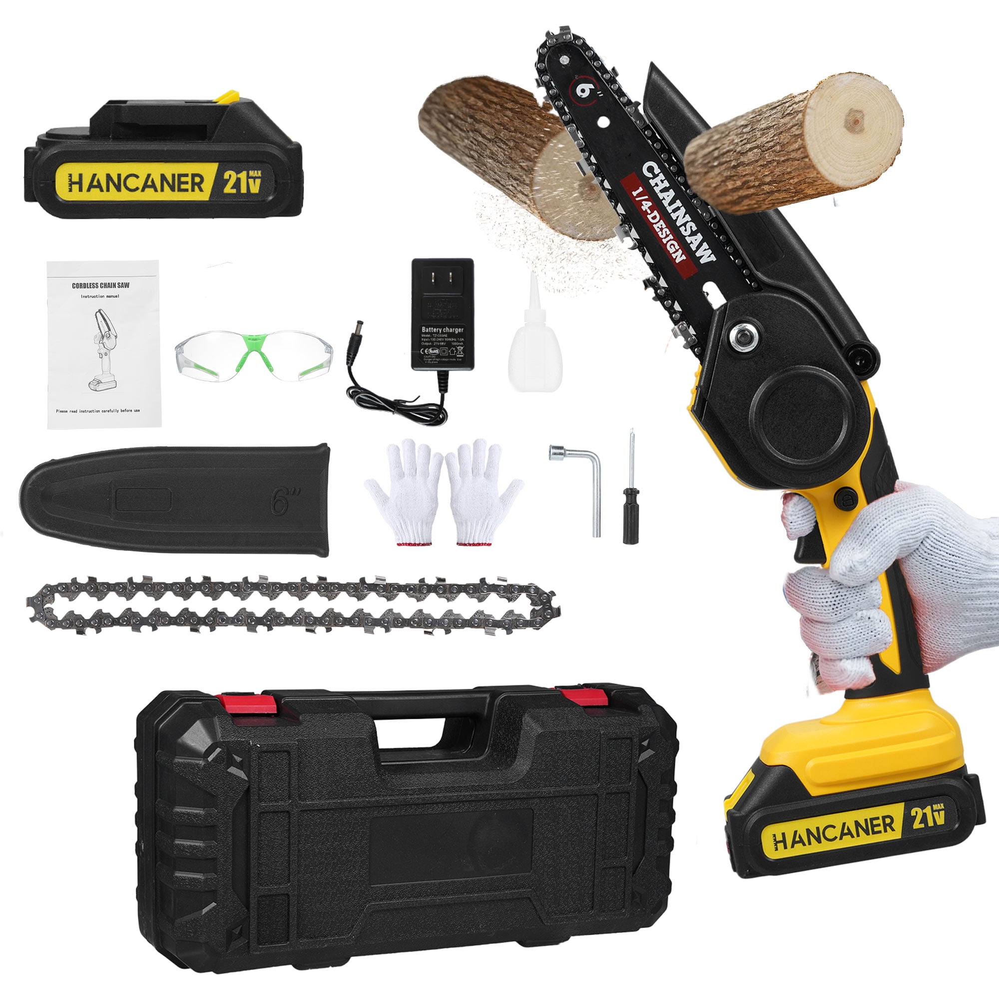 Mini Chainsaw Cordless, 6 Inch Handheld Electric Chainsaw with 2*1.5Ah ...