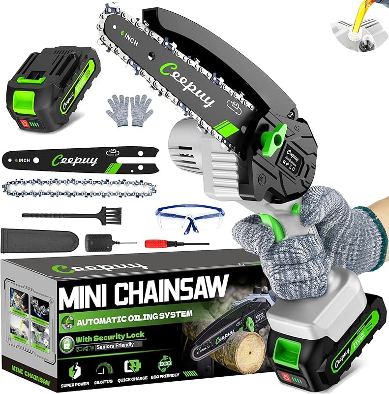 Mini Chainsaw Cordless,6 Inch Portable Electric Chainsaw with Automatic ...