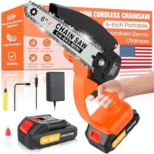Mini Chainsaw Cordless, 6-Inch Portable Handheld Chainsaw with Security ...