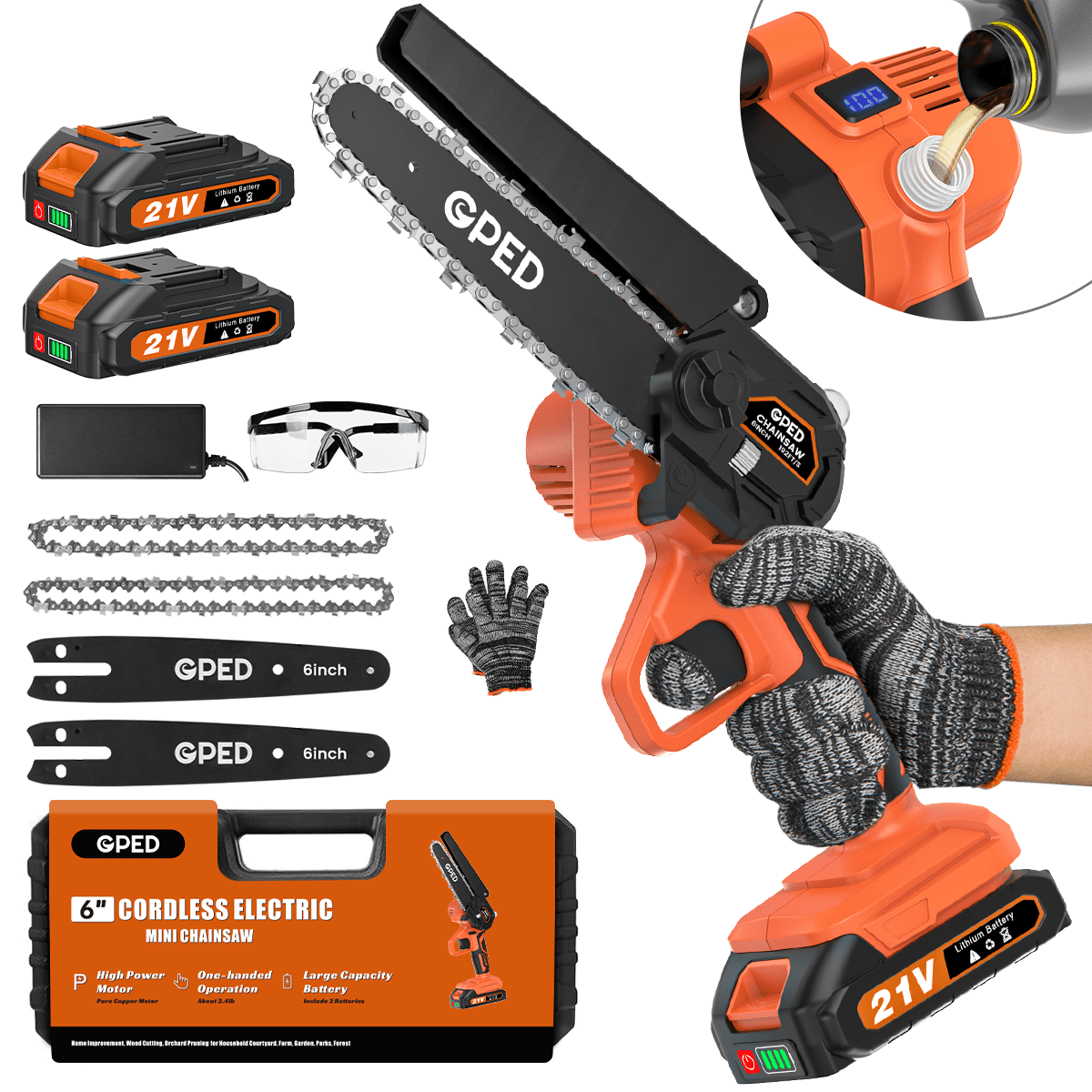 Cordless 6 inch Mini Chainsaw with Rechargeable Battery, Electric Power ...