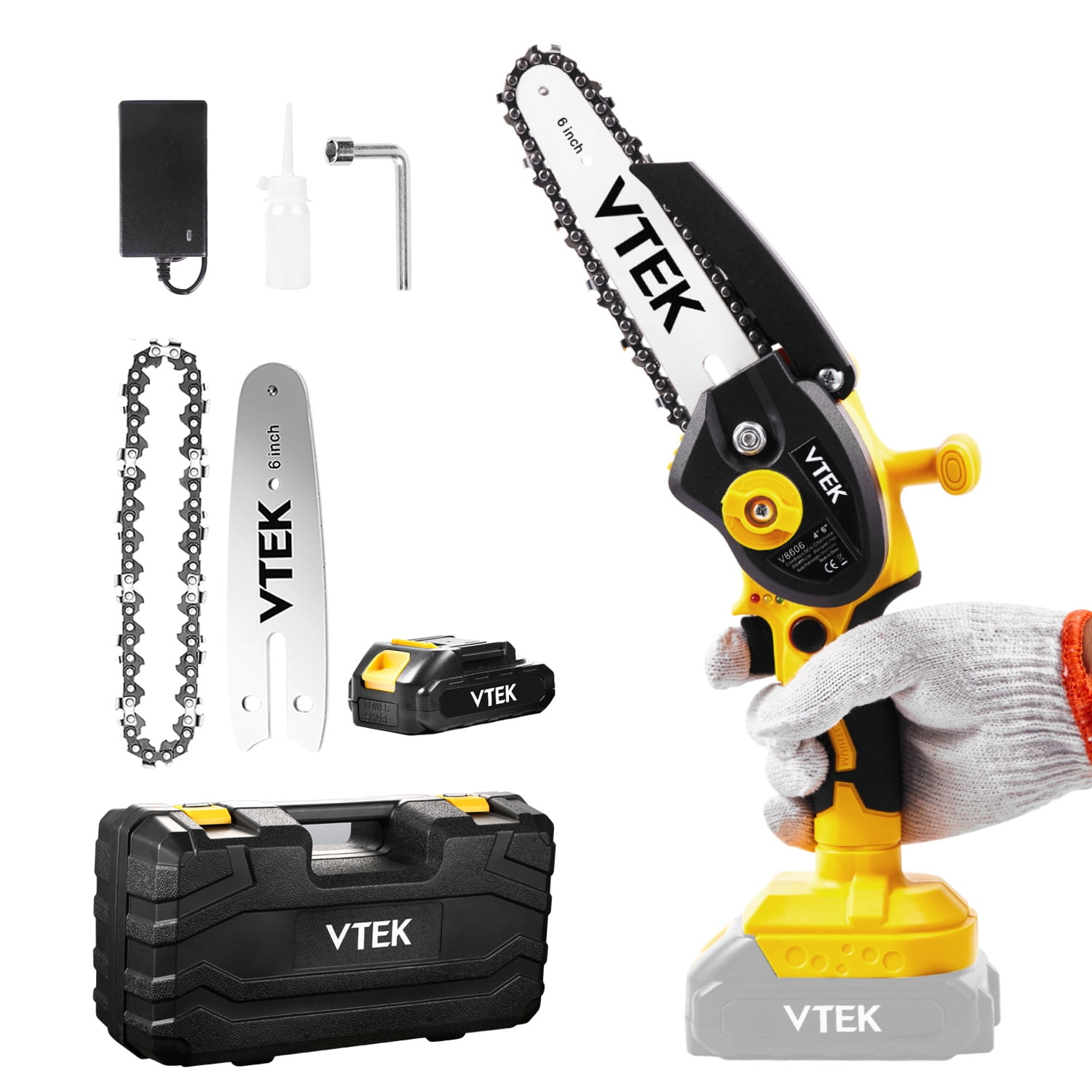 Mini Chainsaw Cordless 6 inch Battery Powered Chainsaw, Handheld ...