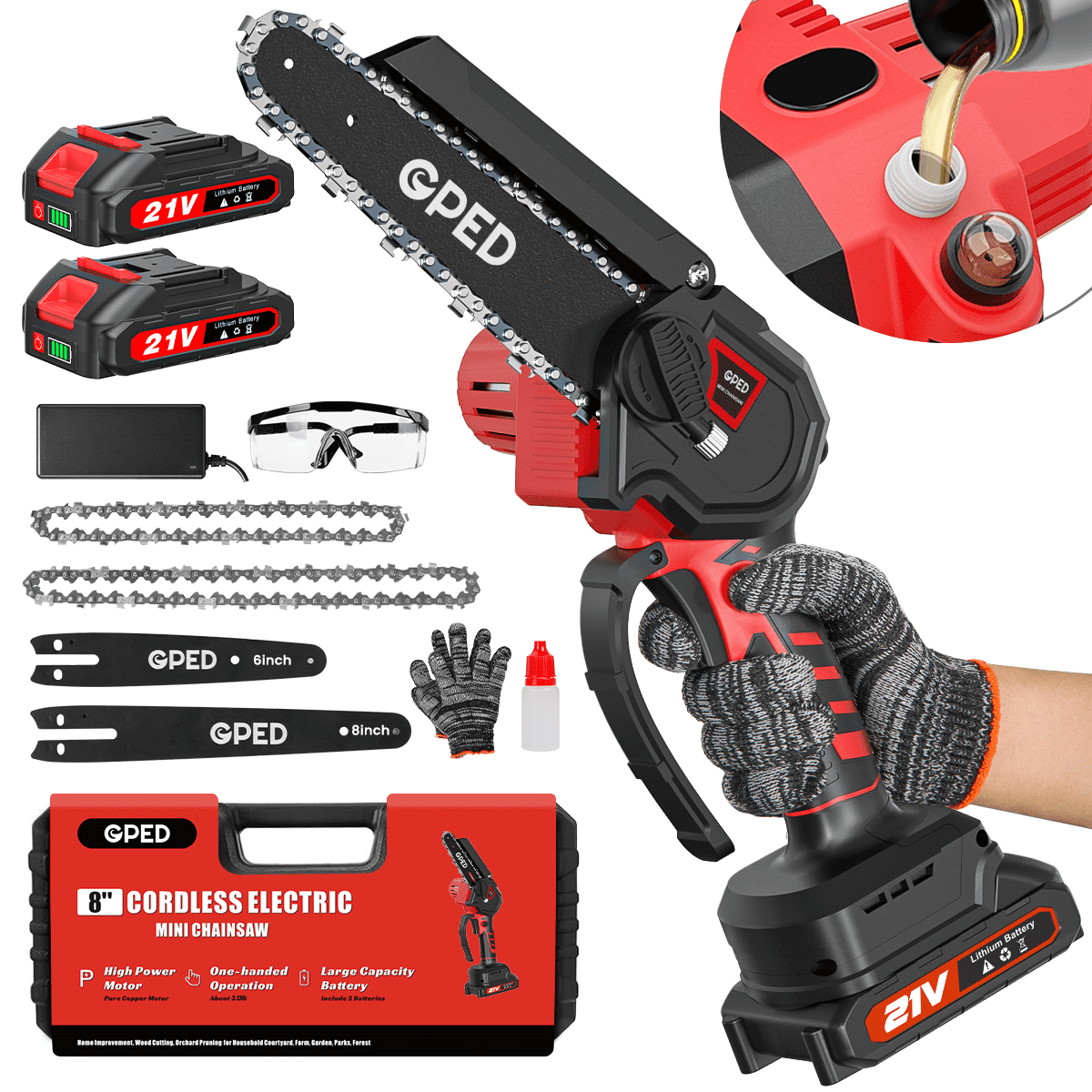 Light, Rechargeable Handheld Mini Chainsaw, 6 & 8 Inch with 2 Battery ...
