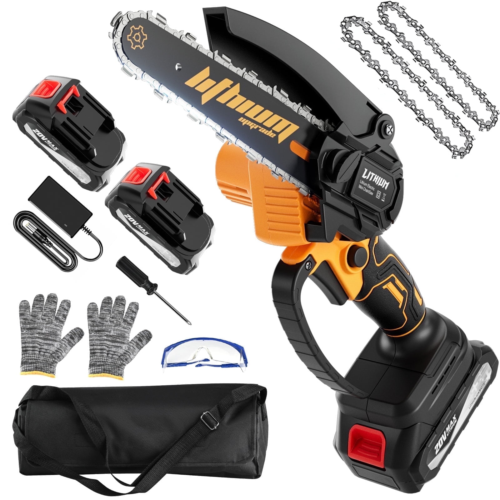 Mini Chainsaw 2 Batteries 2 Chains, Portable 6in Cordless Chainsaws ...