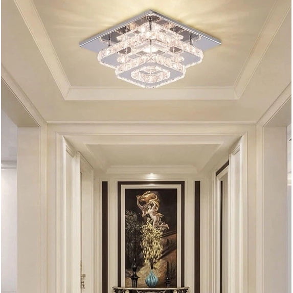 Mini Chandelier LED Crystal Ceiling Light 2 Layers Flush Mount Ceiling ...